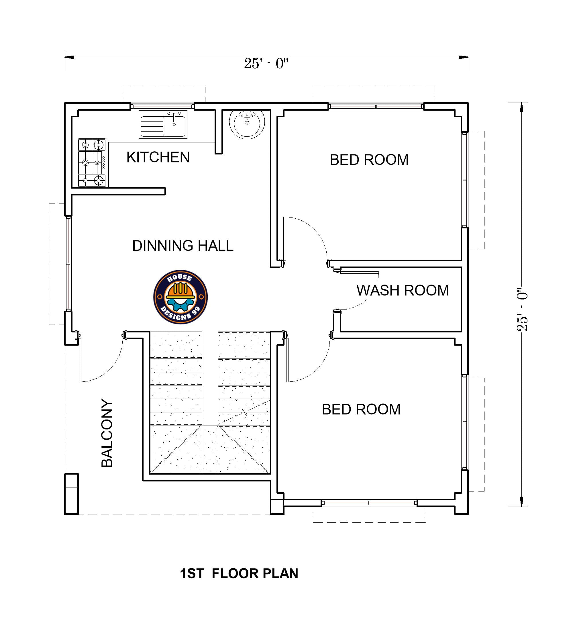 25' X 25' Double storied house plan | 25 by 25 house plan - HouseDesigns99