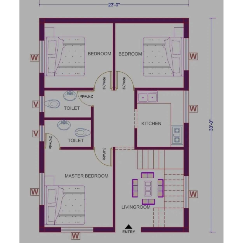 23x33 house plan and construction cost - HouseDesigns99