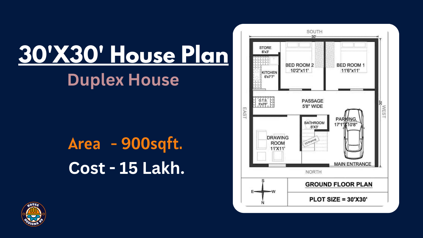 30x30 house plan and construction cost - HouseDesigns99